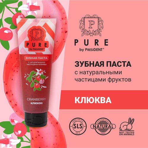 Зубная паста PresiDENT Pure Клюква, 6 мл, 100 г, красный