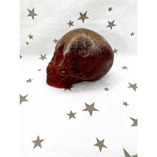 Сувенирное мыло ручной работы "Влюбленный Череп" коньячный с блестками/ мимимишное мыло/ черепушка
