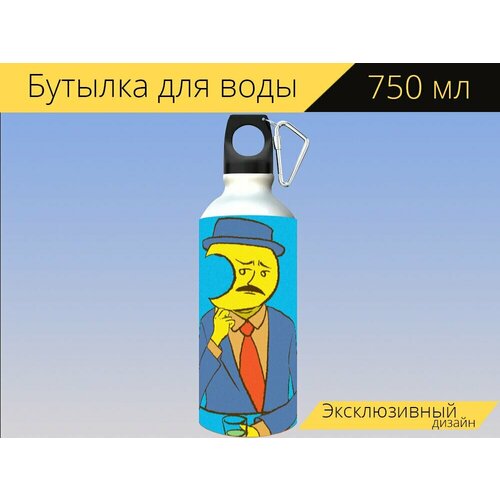 Бутылка фляга для воды "Мультфильм, луна, питьевой" 750 мл. с карабином и принтом