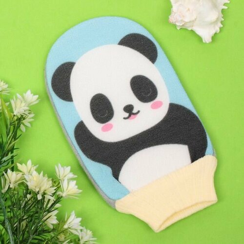Мочалка-варежка для тела детская "MIR KRASOK", милая панда, цвет как на фото, 23*15см,