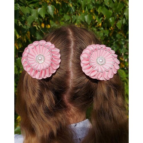 Бант для волос для девочки, на резинках, розовые, праздничные, myfunnybant, 2 шт.