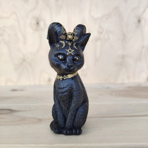 Статуэтка декоративная Кот Дьявол с рожками черный