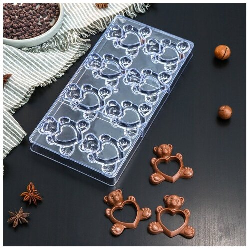 MARU Форма для шоколада и конфет 28×14 см «Влюблённые мишки», 8 ячеек
