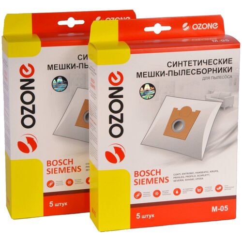 Мешки пылесборники Ozone M-05/2 для пылесоса BOSCH, SIEMENS, SCARLETT, UFESA, KRUPS, 2 упаковки по 5 шт.