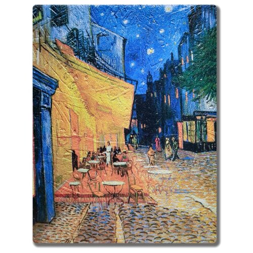 Репродукция картины Винсента Ван Гога "Ночная терраса кафе". Интерьерная фреска на доске. 60х50см