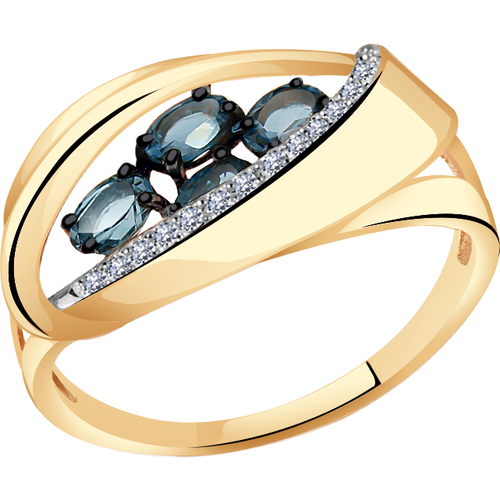 Кольцо Diamant online, золото, 585 проба, фианит, топаз, размер 18.5