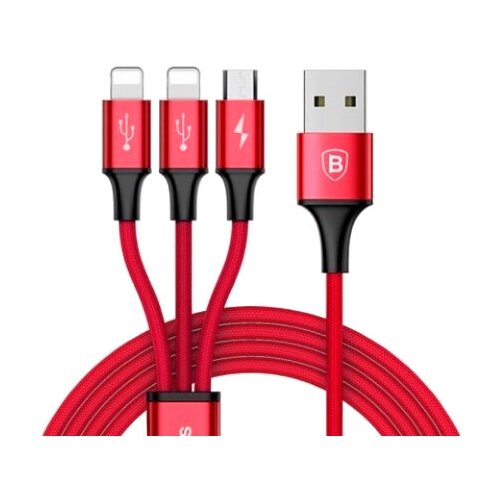 Кабель Baseus 3 in 1 Rapid Series USB - microUSB/2xLightning (CAMLL-SU), 1.2 м, красный