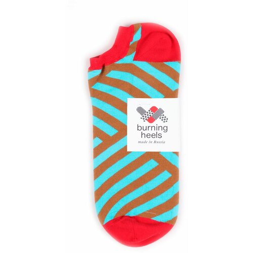 Носки Burning Heels Короткие носки с узорами Burning Heels Ankle, размер 36-38, голубой, коричневый, красный