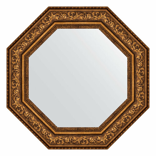 Зеркало настенное Octagon EVOFORM в багетной раме виньетка состаренная бронза, 70,6х70,6 см, для гостиной, прихожей и ванной комнаты, BY 3857
