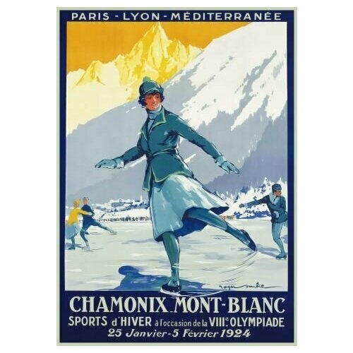 Плакат, постер на бумаге Olympic Game-Chamonix-Mont-Blanc-Олимпийские игры-Шамони-Мон-Блан. Размер 21 х 30 см