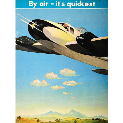 Плакат, постер на холсте Plane/By air-it s quickest/винтажный/ретро. Размер 30 х 42 см