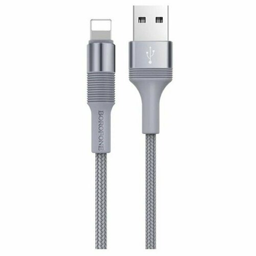 Кабель Borofone BX21, Lightning - USB, 2.4 А, 1 м, тканевая оплётка, серый (комплект из 6 шт)