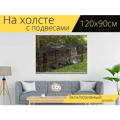 Картина на холсте "Ловушка, кошка, ловушка для кошек" с подвесами 120х90 см. для интерьера