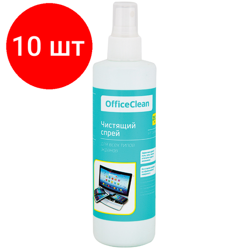 Комплект 10 шт, Спрей чистящий для экранов OfficeClean, универсальный, 250мл