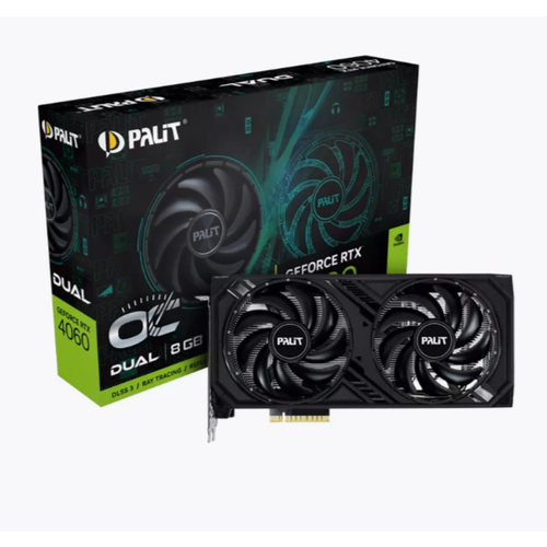 Видеокарта Palit PCI-E 4.0 RTX4060 DUAL OC NVIDIA GeForce RTX 4060 8192Mb 128 GDDR6 1830/17000 HDMIx1 DPx3 HDCP Ret