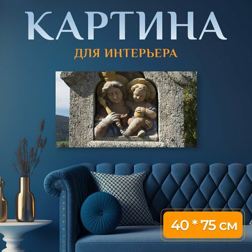 Картина на холсте "Мария, ребенок иисус, христианин" на подрамнике 75х40 см. для интерьера