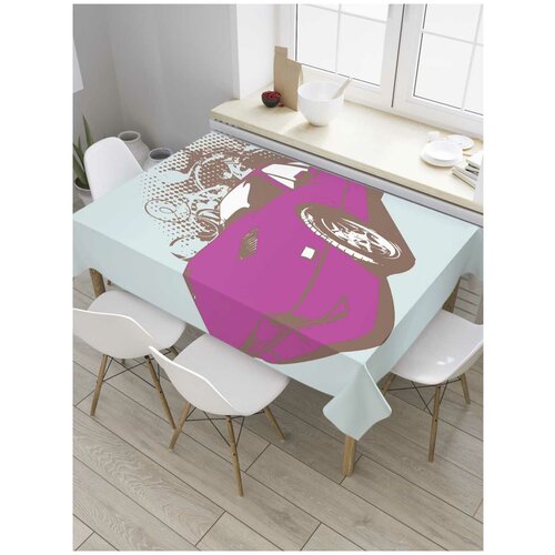 Скатерть прямоугольная JoyArty на кухонный стол "Крутая тачка" из оксфорда, 180x145 см