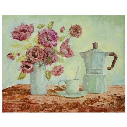 Репродукция на холсте Посуда и цветы Борелли Гвидо 50см. x 40см.