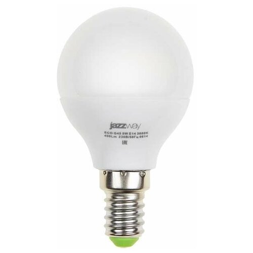 Лампа светодиодная PLED-ECO-G45 5Вт шар 3000К тепл. бел. E14 400лм 220-240В JazzWay 1036896A (9шт. в упак.)