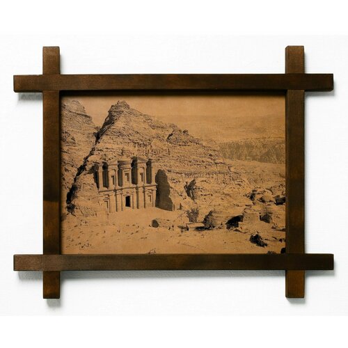 Картина Долина царей, гравировка на натуральной коже, интерьерная для украшения и декора на стену в деревянной раме, подарок, BoomGift