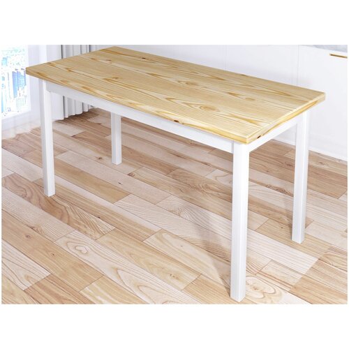 Стол кухонный Классика из массива сосны, лакированная столешница 40 мм и ножки белого цвета, 130х60х75 см