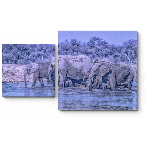 Модульная картина Африканские слоны на водопое 100x60