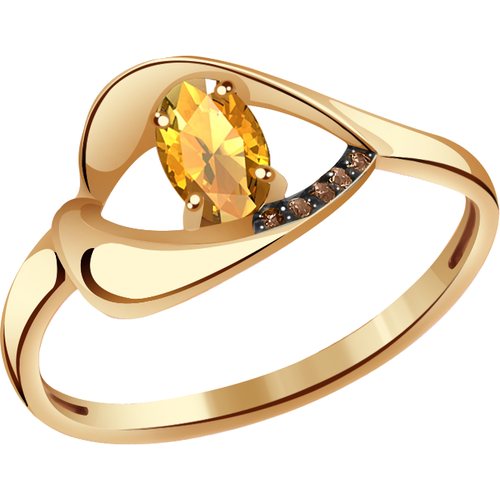 Кольцо Diamant online, золото, 585 проба, фианит, цитрин, размер 18
