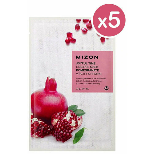 Mizon Набор Тканевая маска для лица с экстрактом гранатового сока Joyful Time Essence Mask Pomegranate 23г 5 шт