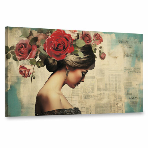 Интерьерная картина 100х60 "Девушка и розы"