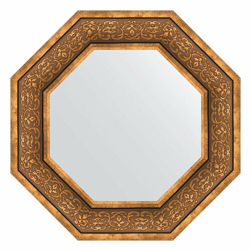 Зеркало настенное Octagon EVOFORM в багетной раме вензель бронзовый, 59,4х59,4 см, для гостиной, прихожей, спальни и ванной комнаты, BY 3838