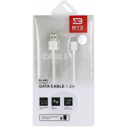 USB-кабель BYZ BL-663 AM-Type-C 1,2 метра, 2.1A, силикон, белый