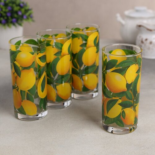 Декостек Набор стаканов «Лимоны», стеклянный, 280 мл, 4 шт