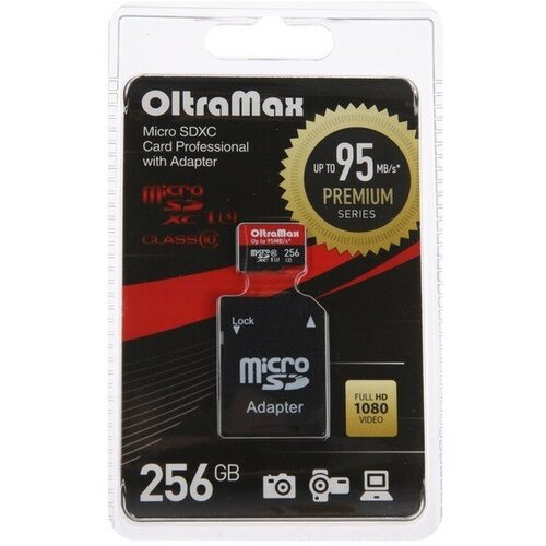 Карта памяти OltraMax microSD, 256 Гб, SDXC, UHS-1, класс 10, с адаптером SD 9514963