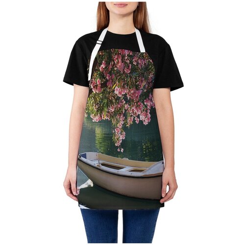 Фартук женский JoyArty для готовки "Лодка под цветущим деревом", универсальный размер