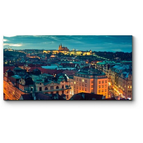 Модульная картина Панорама ночной Праги 50x25