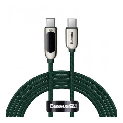 Кабель для быстрой зарядки BASEUS Display Fast Charging, Type-C - Type-C, 100W, 5A, 2 м, Зеленый