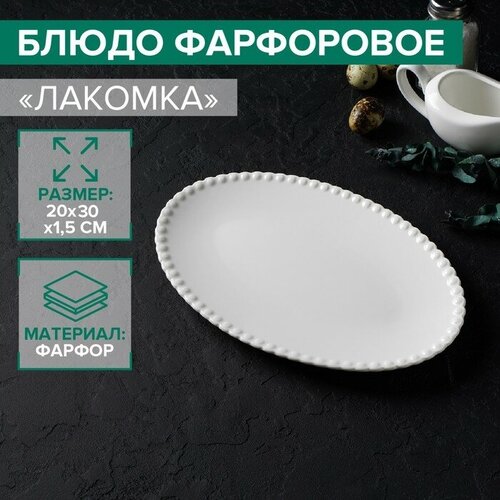 Блюдо фарфоровое овальное Magistro «Лакомка», 30×20 см, цвет белый