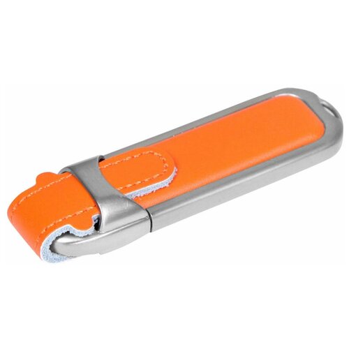 USB 3.0- флешка на 128 Гб с массивным классическим корпусом оранжевого цвета