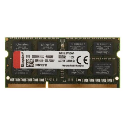 Оперативная память Kingston ValueRAM 8 ГБ DDR3L 1600 МГц SODIMM CL11 KVR16LS11/8WP