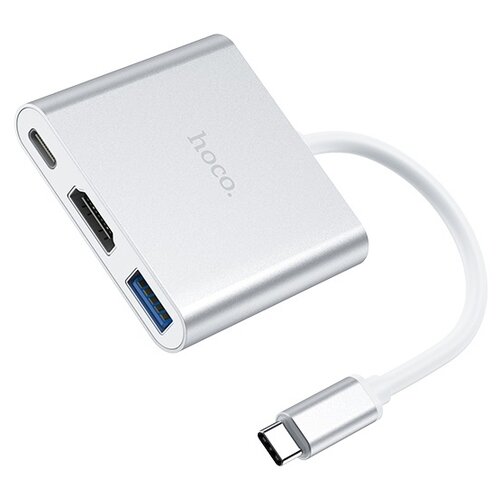 Переходник/адаптер Hoco HB14 Easy use USB-C на USB3.0 + HDMI + PD, 0.15 м, 1 шт., серебристый