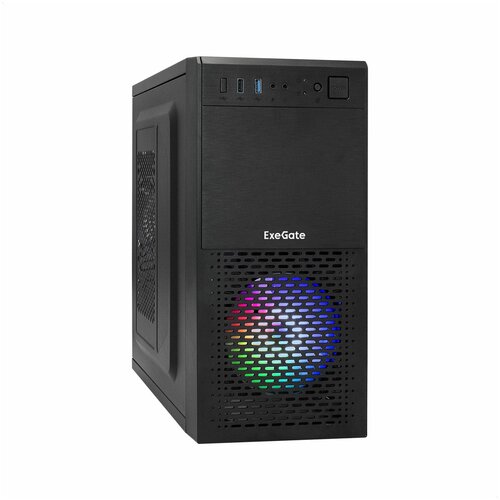 Корпус Minitower ExeGate mEVO-7807-NPX400 (mATX, БП 400NPX 12см, 1*USB+1*USB3.0, черный, 1 вент. 12см с RGB подсветкой) EX292982RUS
