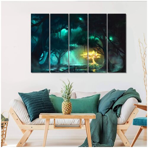 Модульная картина на холсте/Fabulous night landscape/Сказочный ночной пейзаж 150х100