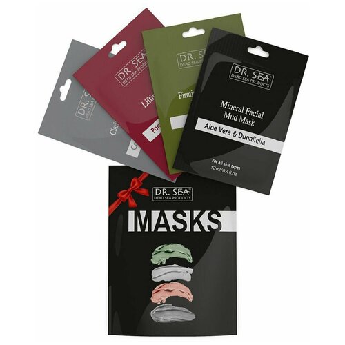 Dr. Sea / Подарочный набор "Очищение, Лифтинг, Пилинг, Увлажнение: маски-саше для лица", 4 вида масок по 12 мл