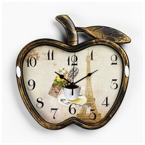Часы настенные, серия: Кухня, "Яблоко", дискретный ход, 26 х 25.5 см, АА, бронзовый