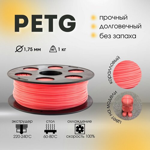 Коралловый PETG пластик Bestfilament для 3D-принтеров 1 кг (1,75 мм)