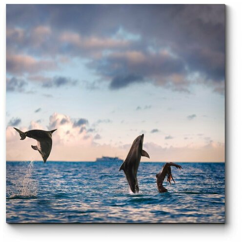 Модульная картина Купание с дельфинами 20x20