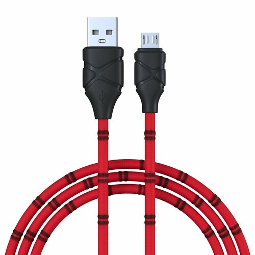 Кабель для зарядки, опл. тканная в полоску, 2А, Micro USB, 100см, пластик,3 цвета