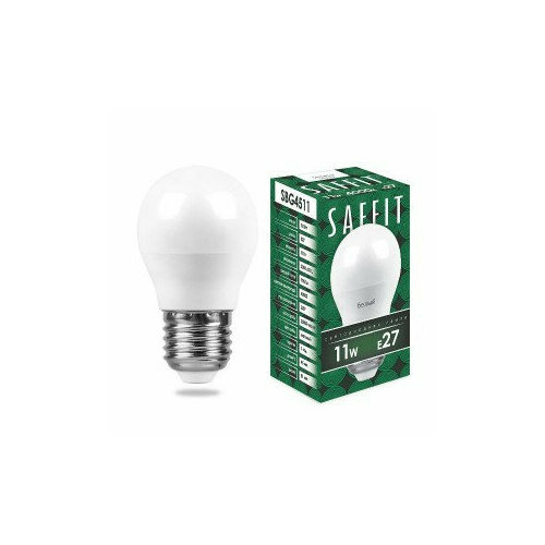 Светодиодная LED лампа Saffit шар G45 E27 11W(905lm) 4000K 4K матовая, пластик 80x45 SBG4511 55139 (упаковка 12 штук)