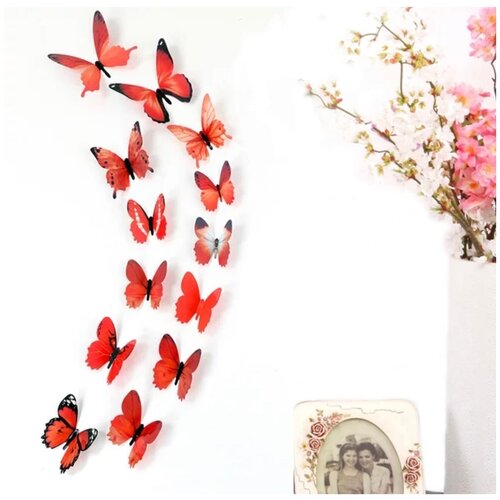 12 шт. бабочки наклейки на стену/ Украшения дома/ 3D бабочка самоклеящиеся наклейки/Цвет красный