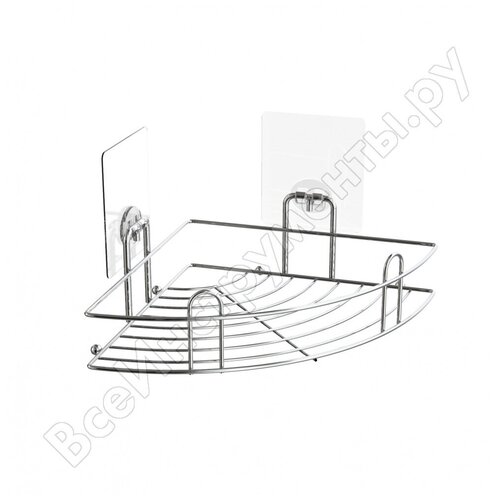 Полка для ванной угловая на силиконовом креплении, полка-решетка металлическая